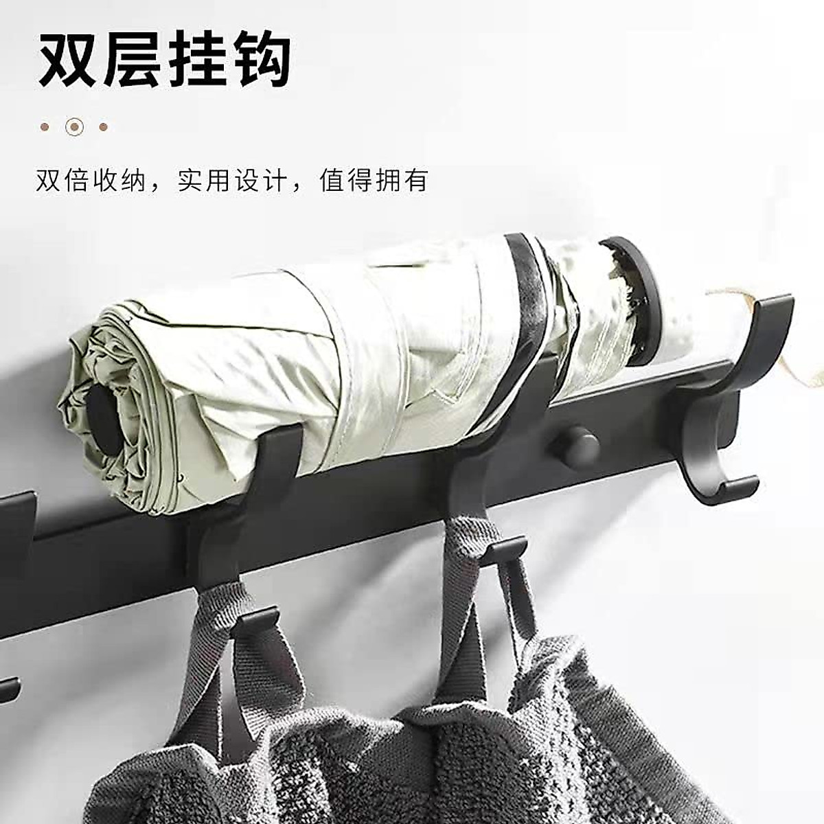 Hook Hanger with 5 Heavy Duty Metal Hooks for Hanging Coats Towels Hats Clothes, Suitable for Bedroom,Kitchen,Restroom,Bathroom Etc,Wall Mounted,Black