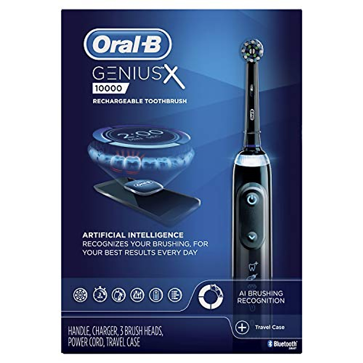 Oral-B GENIUS X Electric Toothbrush with 3 Oral-B Replacement Brush Heads and Toothbrush Case, Black