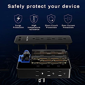 Surge Protector, Outlet Extender with 9 Outlets, Multi Plug Outlet with 2 USB Ports(Smart 2.4A Total), USB Wall Charger Power Strip, Plug Extender, Outlet Splitter College Dorm Room Essentials, Black