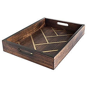Decorative Coffee Table Tray - Wood with Gold Herringbone Design - 16.5 X 12 - for Ottoman, Serving Tray, Home Decor