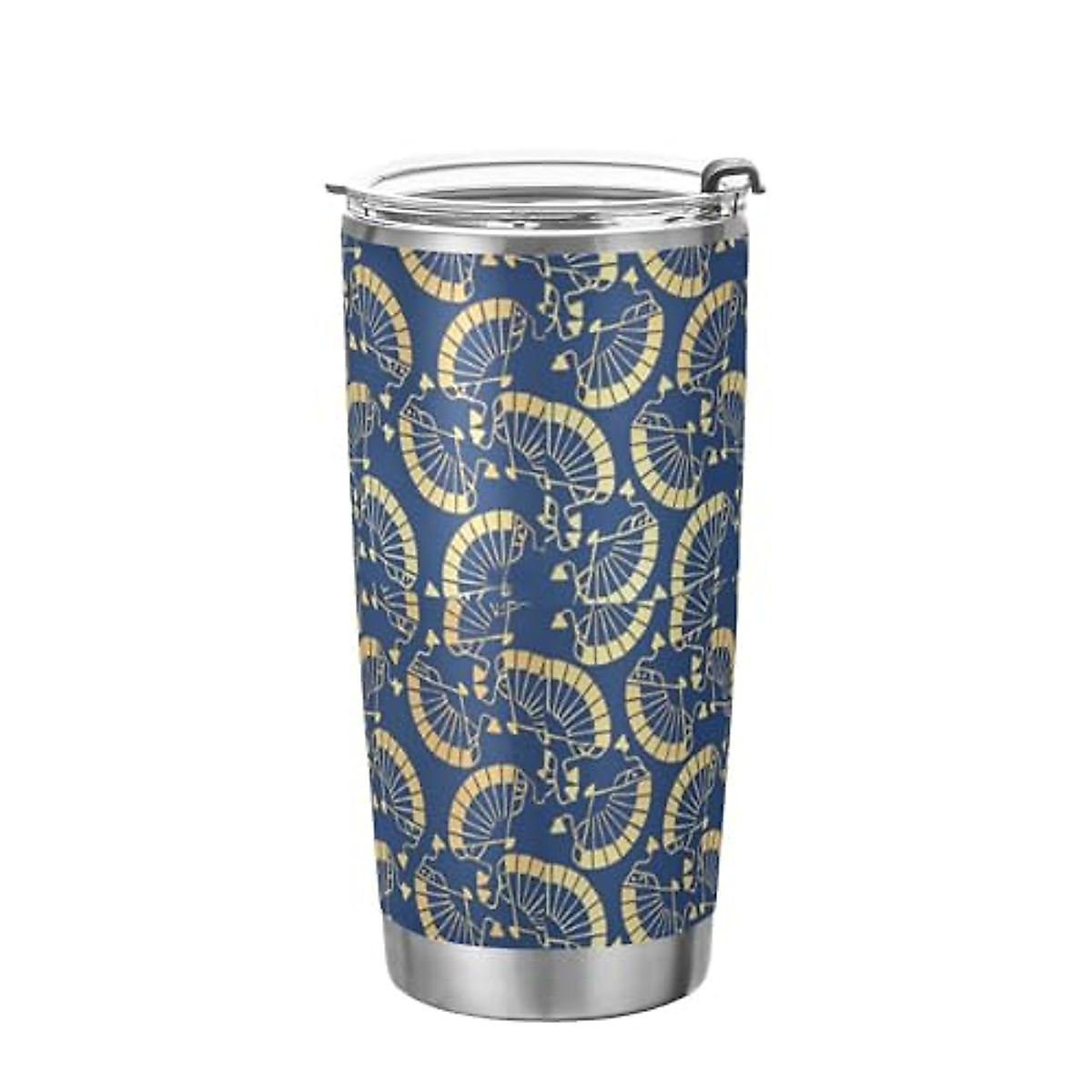 Amooorous Blue and Gold Sun Folding Fan Stainless Steel coffee cups with lids with Straw Leak Resistant Flip mug for hot drinks for hot and cold drinks simple tumblers with lids termos para cafe