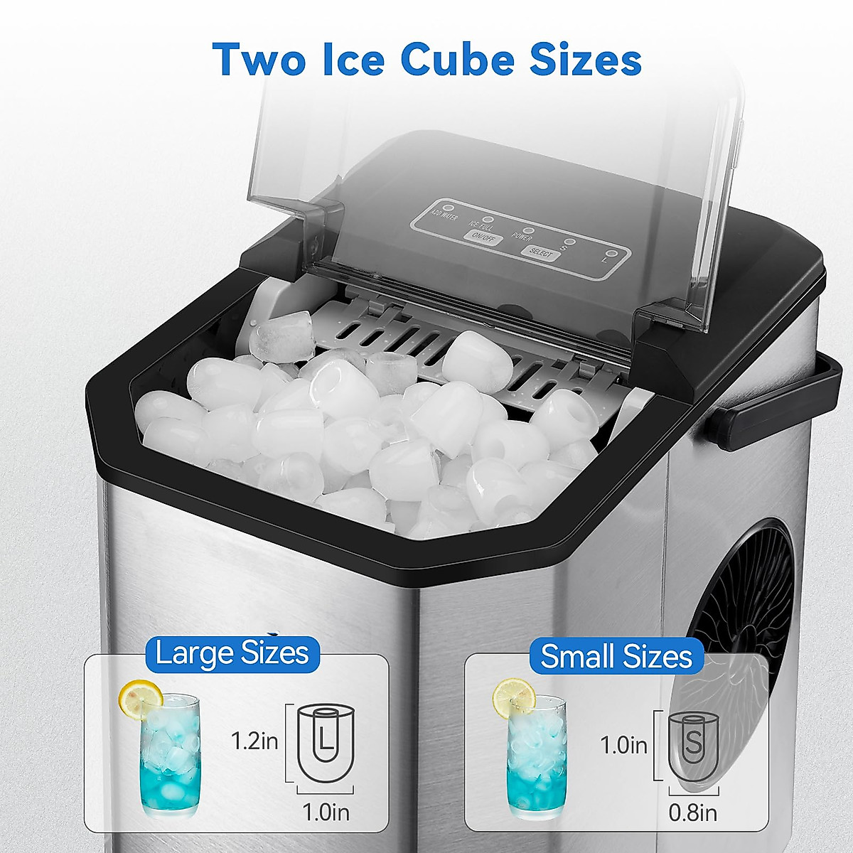 Countertop Ice Maker, 26 lbs in 24 Hours, 9 Bullet Ice Cubes Ready in 6 Mins, Portable Ice Machine with Handle, 2 Sizes Ice Cubes, with Ice Scoop and Basket for Home/Kitchen/Bar/RV