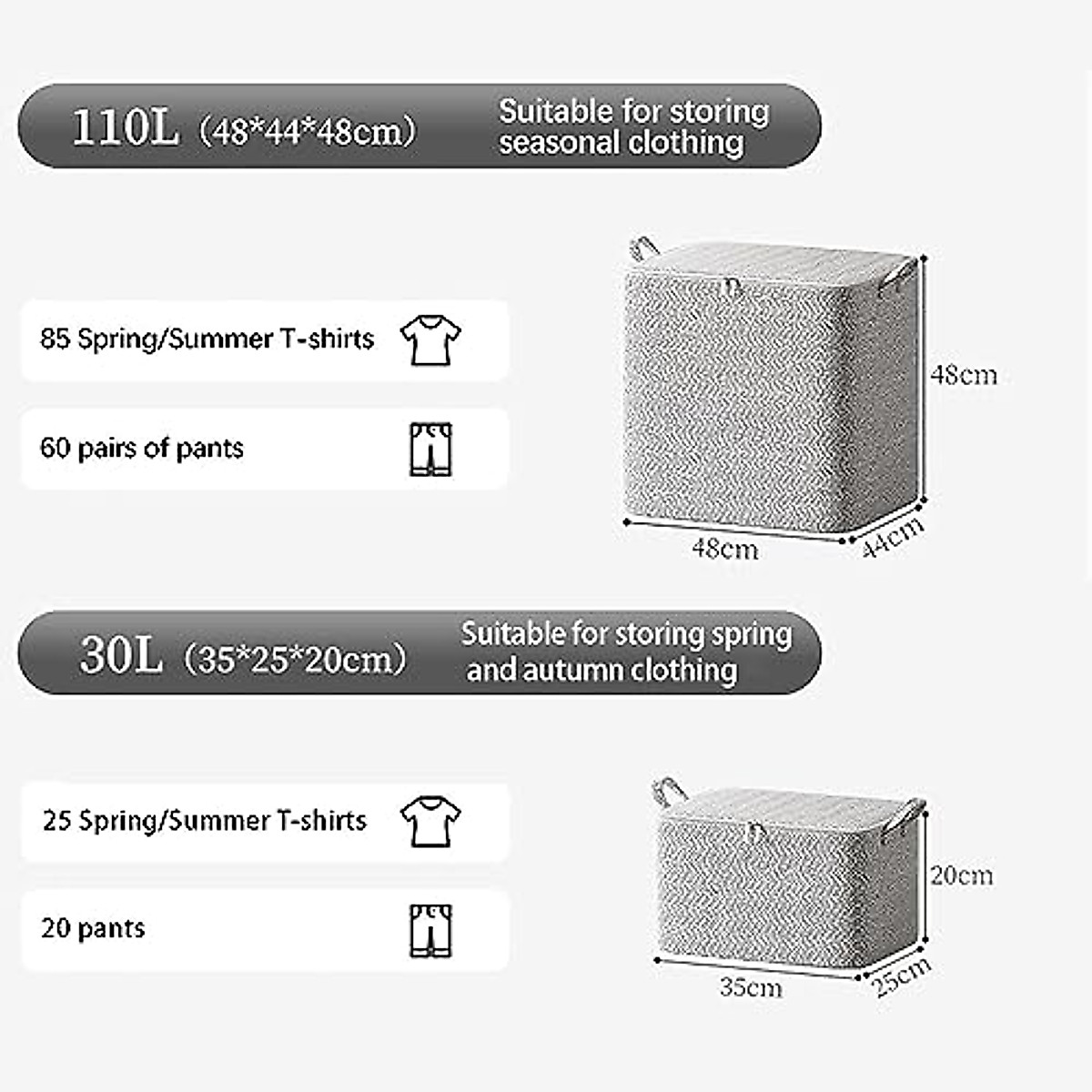 JWSVBF Storage Bins with Zipper Lids for Clothes Non-woven, Closet Organizers Large-Capacity Foldable, Durable Carry Handles Storage Box