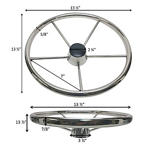 Pactrade Marine 13 1/2" Destroyer SS304 Steering Wheel 5 Spoke Plastic Black Cap