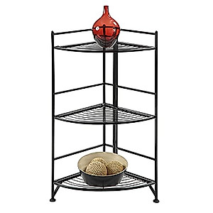 Convenience Concepts Xtra Storage 3 Tier Wide Folding Metal Shelf, White & Xtra Storage 3 Tier Corner Folding Metal Corner Shelf, White