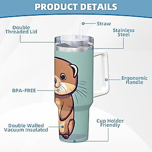HULIBIN Cartoon Cute Otters Print Double Deck Stainless Steel Travel Coffee Cup With Lid 40 Oz Ice Bully Cup