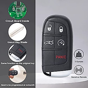 Keymall Smart Car Key Fob Keyless Entry Remote Replacement 5 Buttons for Chrysler 200 300 for Dodge Charger Challenger 2019 2020 2021 4A Chip (M3M-40821302 68155687 AB)