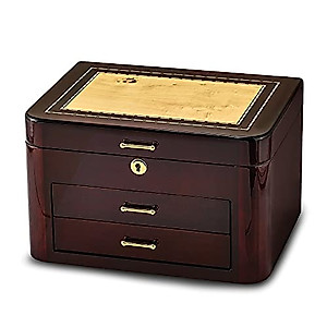 Diamond2Deal Burgundy Bubinga Wood Veneer 2 Drawers Jewelry Box for Women