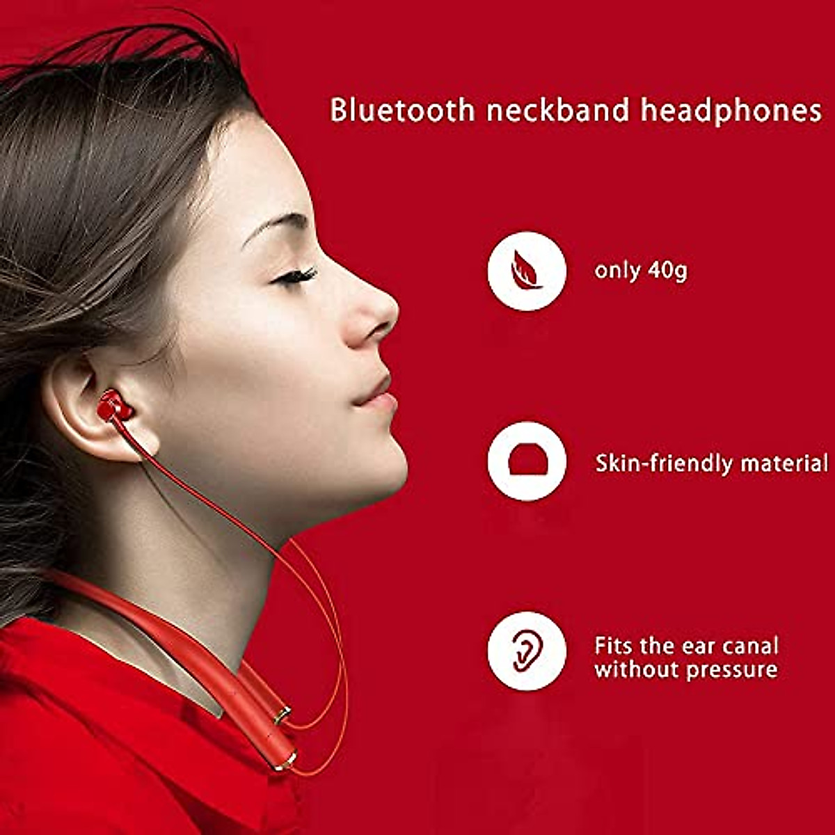 Bluetooth Headphones Wireless Earbuds Neckband with mic Noise Cancelling Wireless Headset 400 Hours Standby timefor Sports (Tomato red)