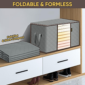 BALEINE 2 Pack Clothes Storage Bags, 24 Gallon Storage Containers with Reinforced Handle Sturdy Zipper, Closet Storage for Blanket Comforter Pillow Bedding (Grey, 2 Pack)