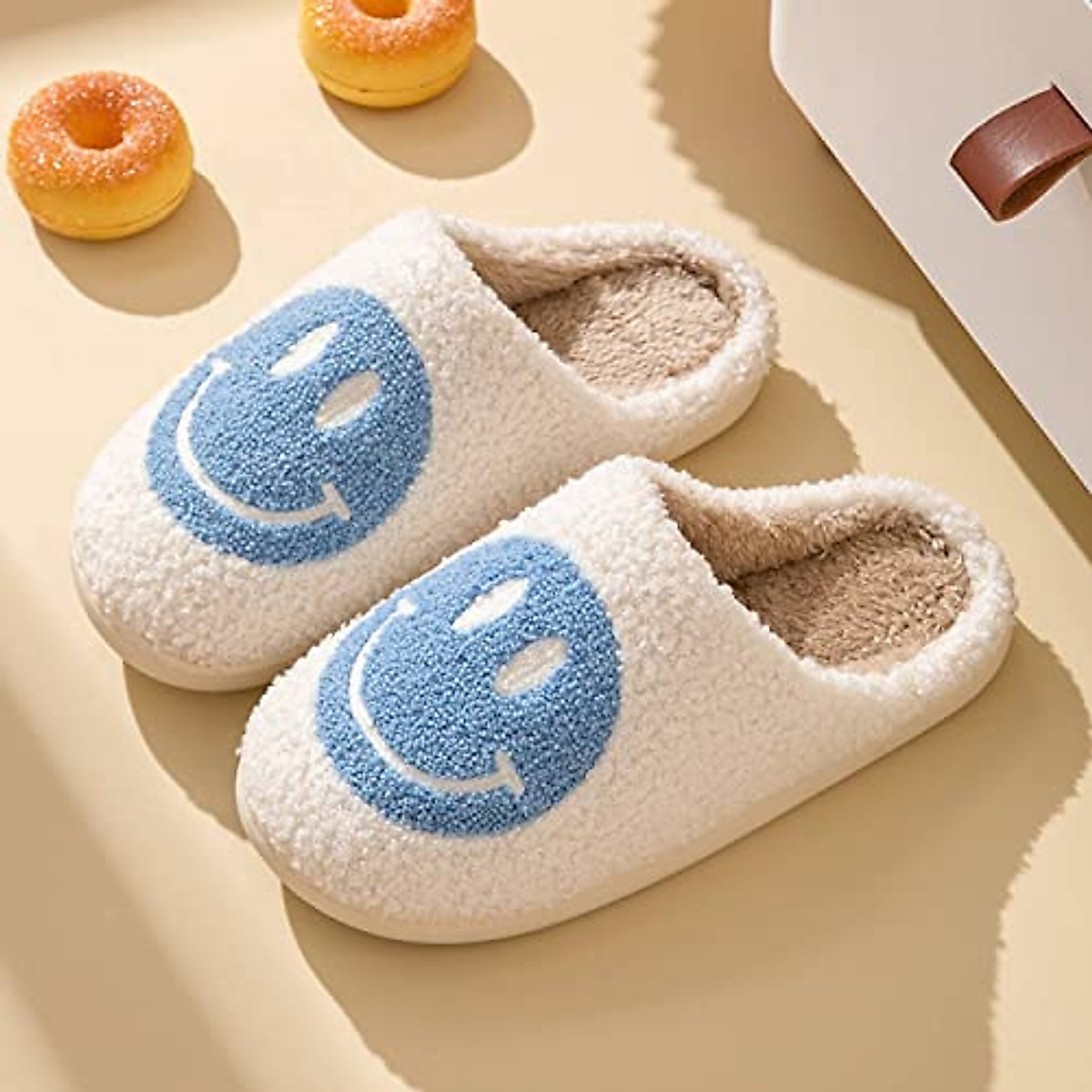 FACAXEDRE Smile Face Slippers for women and Men, Smile Slides Open Toe, Cloud Slides Comfy Anti-Slip Pillow Slides, Spa Shower Sandals Women Non Slip House Shoes for Unisex Slippers Blue 6.5-7.5