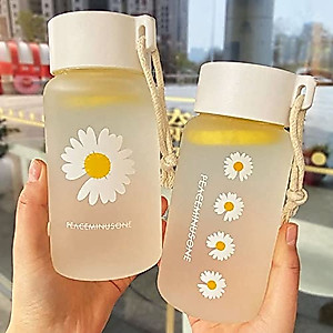 CHDHALTD 500ml Small Daisy Transparent Plastic Water Bottles with Portable Rope for Travel Drinkware Water Bottles Tea Cup(A6,Transparent)