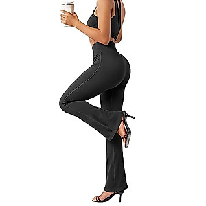 MOOSLOVER Women Ribbed Bootcut Yoga Pants High Waisted Flare Bootleg Workout Leggings(S,#2 Black-29)