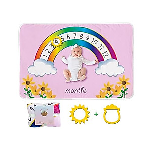 SleepyCookie: Baby Monthly Milestone Blanket, Baby Girl Gift, Baby Gift Set — Lightweight, Soft, Colorful —Rainbow Edition| 2 Frames| Scrapbook Stickers| Fleece, 60"x40" (Pink)