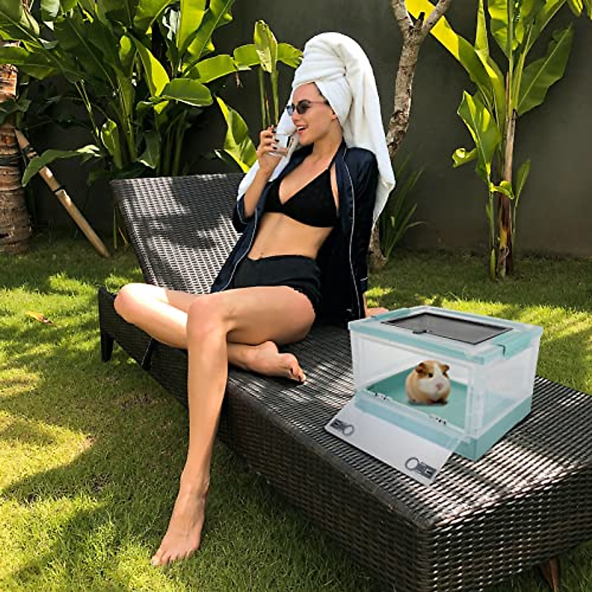 Hamster Travel Carrier Hamster Cage- Large Guinea Pig Cage Haven Habitat- Small Animal Cage for Hamster, Guinea Pig, Gerbil- Includes Exercise Wheel, Water Bottle