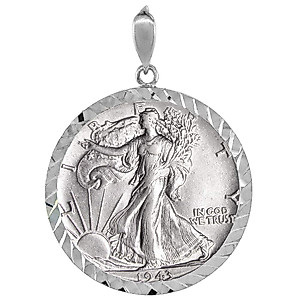 Sterling Silver Diamond Cut Half Dollar Bezel 30 mm Coins Prong Back 50 Cent Coin NOT Included