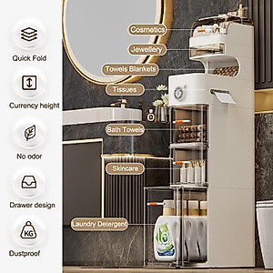 Slim Organizer Cabinet for Toilet Paper Holder, Narrow Toilet Paper Holder Stand, Bathroom Standing Cabinet,Bathroom Floor Cabinet with Drawers, Plastic Drawer Cabinet for Small Space(4 layer)