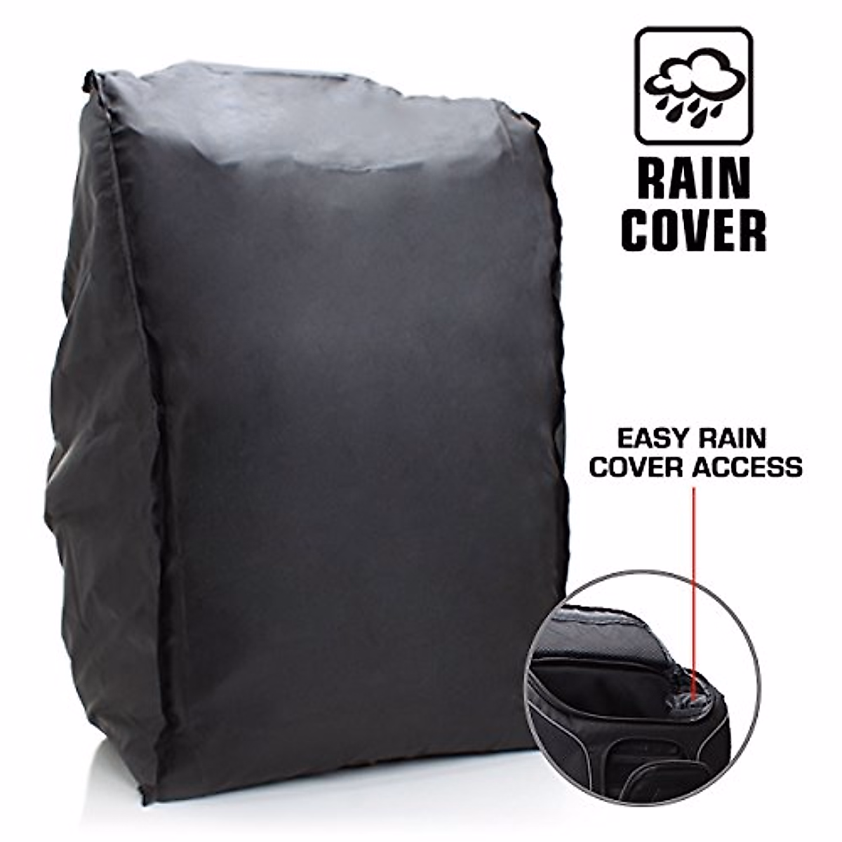 USA GEAR DSLR Camera Backpack Case - 15.6 inch Laptop Compartment, Padded Custom Dividers, Tripod Holder, Rain Cover, Long-Lasting Durability and Storage Pockets - Compatible with Many DSLRs (Black)