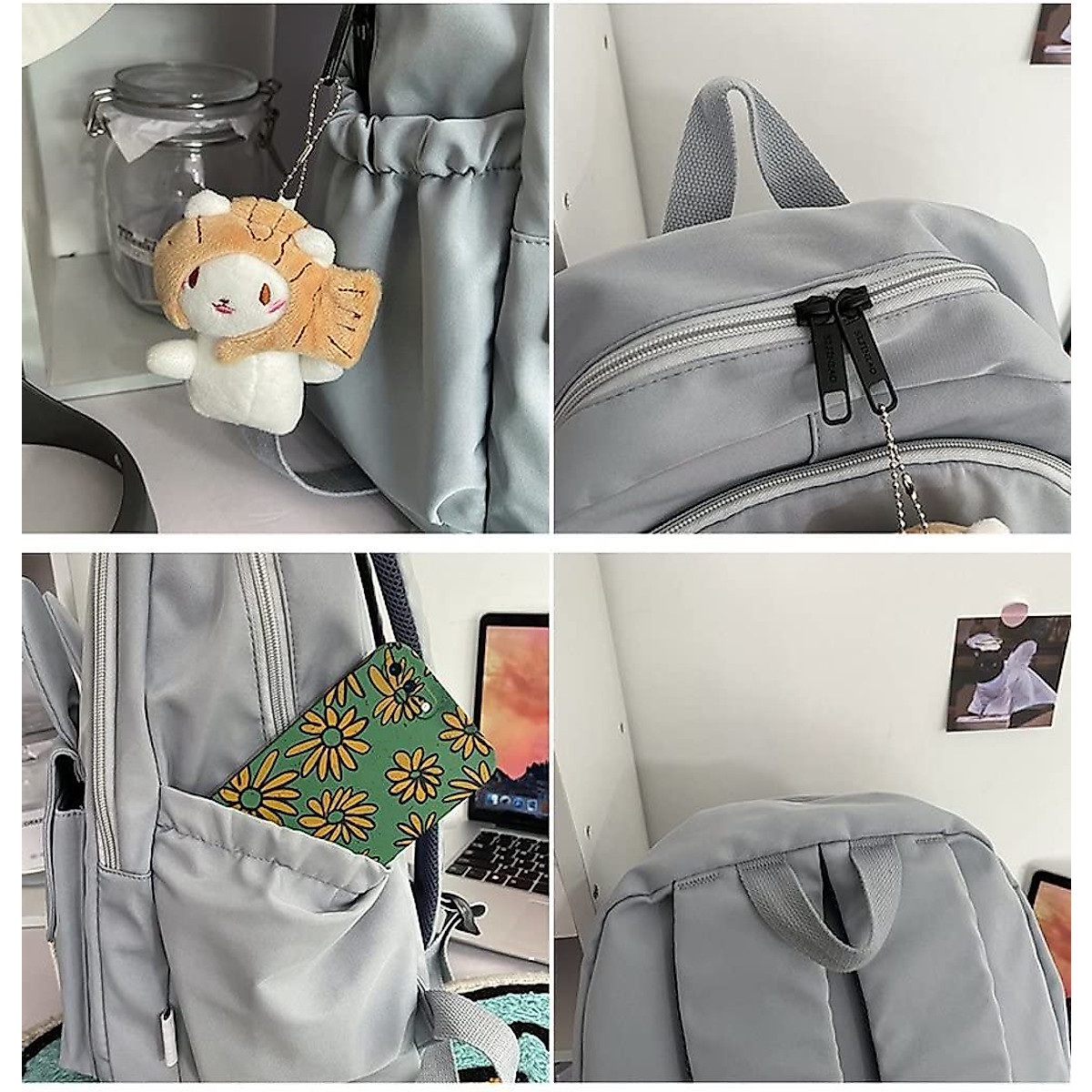 Kawaii Backpack Japanese Cute Cat School Backpack with Plushies Aesthetic Backpack for Teen Girls Back to School Supplies (Pink)