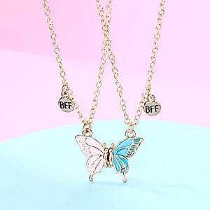 Kefley Best Friend Necklace for 2 Girls Magnetic Butterfly Matching Necklaces for Best Friends Birthday Christmas Gifts for Bff Bestie Necklace for 2 Magnet Necklace