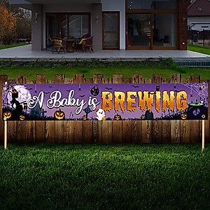 A Baby Is Brewing Yard Banner, A Baby Is Brewing Baby Shower Decorations Halloween Baby Shower Sign Banner Halloween Gender Reveal Party Supplies for Boy and Girl