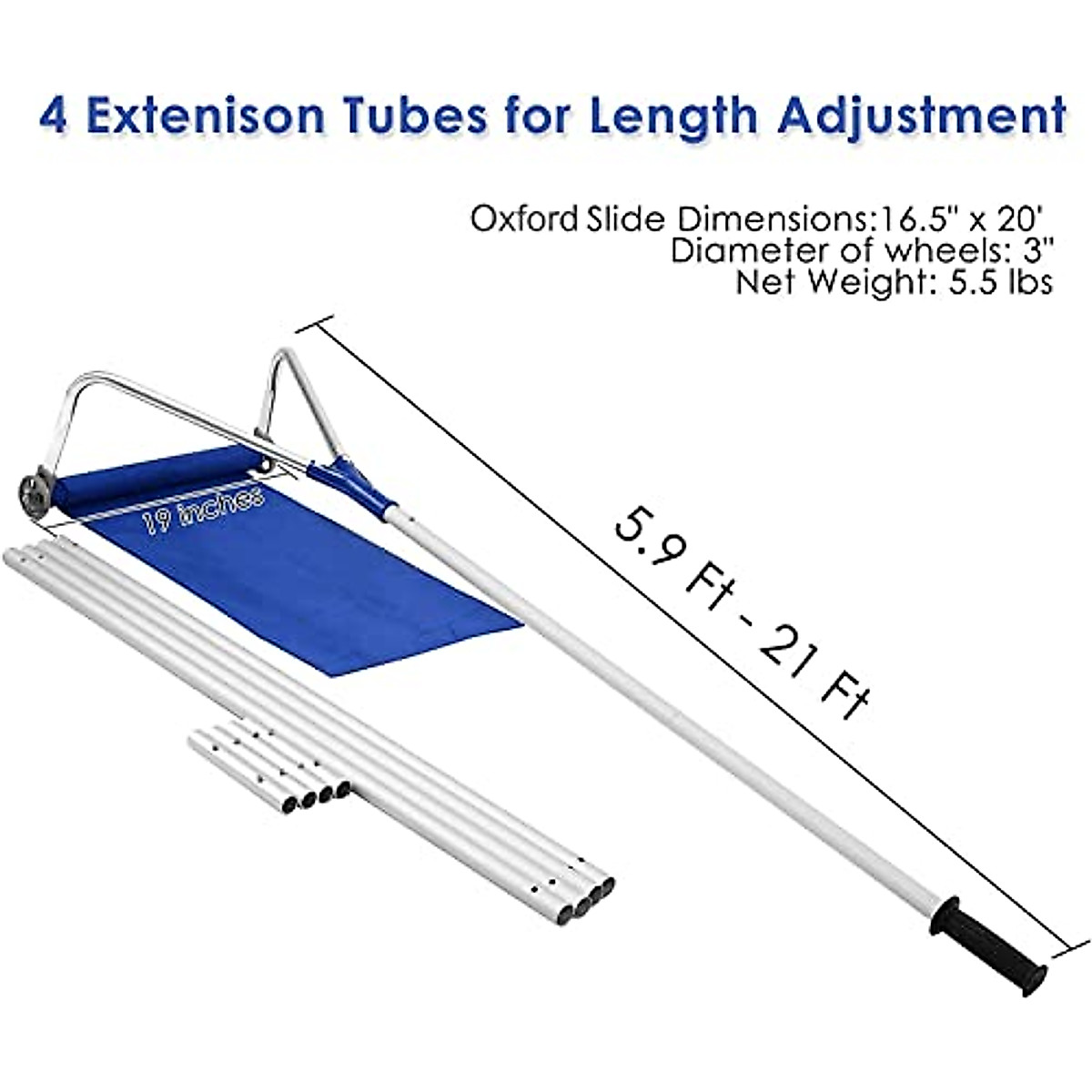 Goplus Snow Roof Rake, 21 FT Adjustable Aluminum Roof Snow Removal Tool with Wheels & Oxford Slide, Extendable Anti-Slip Handle, Lightweight Shovel Scratch Free for Wet Leaves Debris Vehicle
