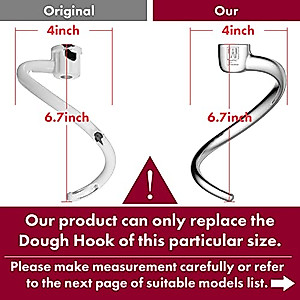 qAp quality art Practical Stainless Steel Spiral Dough Hook Replacement for KitchenAid 5Plus & 6QT Bowl-Lift Stand Mixers, Rustproof & Easy Clean, Efficient Kneading for Bread, Pizza, Pasta, Cookies