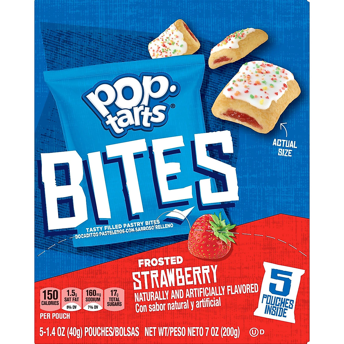 Pop-Tarts Baked Pastry Bites, Kids Snacks, School Lunch, Frosted Strawberry (5 Boxes, 25 Pouches)