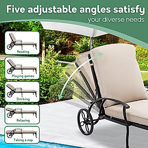 Villeston Chaise Lounge Chair Outdoor- Patio Pool Chairs Tanning Lounges for Outside Beach Lounger Cast Aluminum Set of 2 Reclining Beige with Side Table