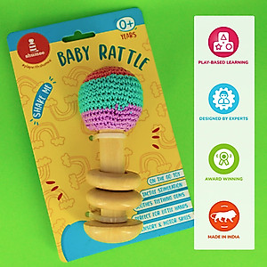 Shumee Crochet Handmade Wooden Rattle for Babies - Perfect Montessori Toys|Grasping Teething Toy for Babies, Wooden Ring Rattle Teether Chew Wood Beads Rattling Teething Gym Toys|Baby Birthday Gifts