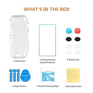 Switch Accessories Kit 13in 1 for Nintendo Switch Lite with Hard Cover Case, Screen Protector Tempered Glass, Switch Joystick Caps Cleaning Wipe, Cleaning Cloth