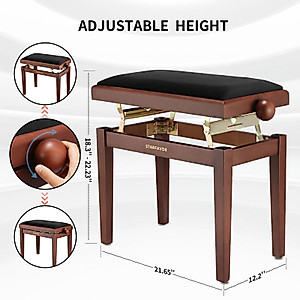 Starfavor Piano Bench Adjustable, Wooden Piano Stool Padded Piano Seat Cushion, Duet Keyboard Bench Digital Piano Chair, SPB-480N