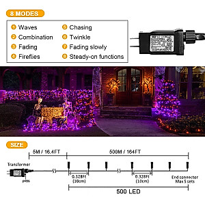 weillsnow 164FT 500 LED Purple Christmas Lights, 8 Modes Waterproof Plug in String Lights for Christmas Indoor Outdoor Yard Party Wedding Garden Home Decorations (Purple)