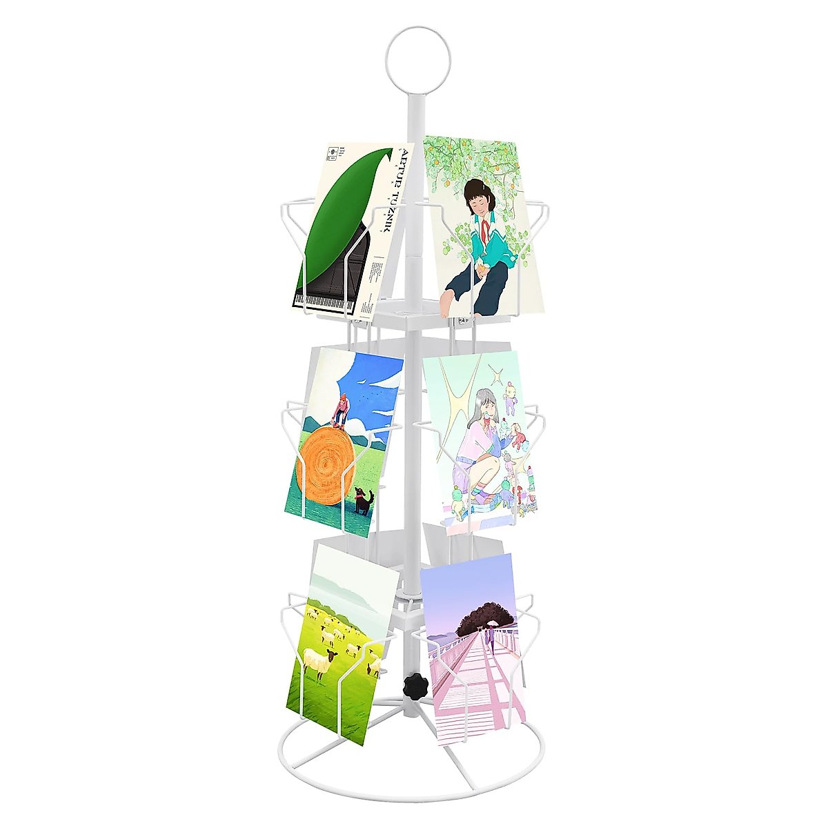 Rotating Greeting Card Rack, 3 Tier Greeting Card Display Stand, Card Display Stand, Card Holder Stand, Greeting Card Rack Holder Display, Card Display Rack, Card Rack Display Stand (12 pockets-White)