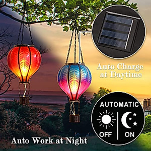 TERESA'S COLLECTIONS 2 Pack 18 Inch Hanging Solar Lantern Outdoor Garden Decor, Waterproof Hot Air Balloon Flame Effect Lantern Decorative Flickering Solar Lights for Lawn Porch Tree Yard Decorations