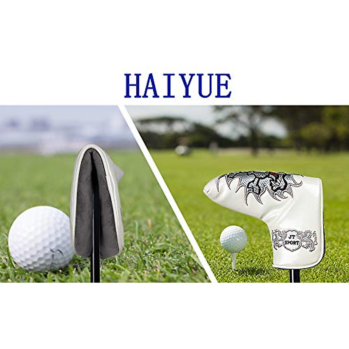 HAIYUE Golf Head Cover Putter Sports Skull Blade Club Headcovers Magnetic Closure Mirror Synthetic Pu Leather Embroidered Blade Fit All Brands Gift Accessories for Men Women White