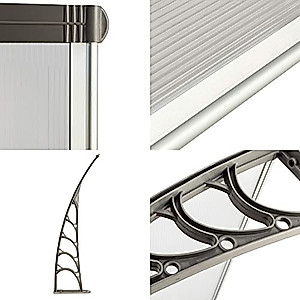FCH Window Awning Door Canopy, 40" x 80" Window Awning Overhead Door Modern Polycarbonate Cover Outdoor Front Door Patio Canopy UV Rain Snow Sunlight Protection Hollow Sheet/Silver & Gray