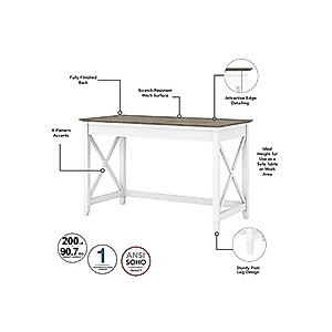 Bush Furniture Key West Writing Table for Home Office | Small Modern Farmhouse Desk, 48W, Pure White and Shiplap Gray