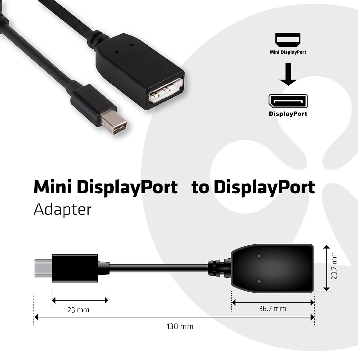 Club3D UltraAV Mini DisplayPort to DisplayPort Adapter Cable (CAC-1110), Black