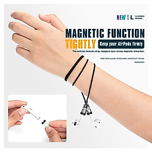 Lawonda AirPod Carrying Straps, Gifts for Mom, Magnetic Wireless Bluetooth AirPods Holder Earphones Anti-Lost Neck Connector Strap Necklace Chain String for Apple Airpods Generation 1/2/ Pro 1 Black