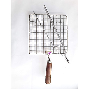 Tuelip Stainless Steel Wire Roaster & Tong, Papad Jali, Wooden Handle Roasting pan