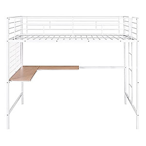 Goohome Full Size Metal Loft Bed with L-Shaped Desk and Metal Grid,Metal Loft Bed Frame with Ladder and Full Length Guardrail, Side Stairs, Space-Saving, Noise Free, No Box Spring Neede for Teen Adult