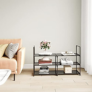 Yegazte Long 3-Tier Shoe Rack, Wide Shoe Storage Organizer Stackable Space Saving Shoe Shelf for 12-15 Pairs, Shoe Stand for Closet, Entryway and Hallway(Black)