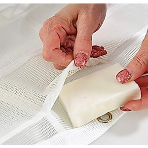 Home-X Hanging Mesh Shower Organizer, Bathroom Shower Organizer for Essentials, Shower Storage Pockets for Shampoo, Conditioner, Soap, and More, 17 ¼" L x 15 ¾" W, White