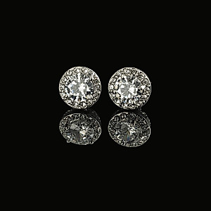 Quinlivan Duo 2 Pairs Premium Halo Stud Earrings 10mm, Round Princess Cut Cubic Zirconia Earrings Sets Lightweight for Women, Girls (white gold)