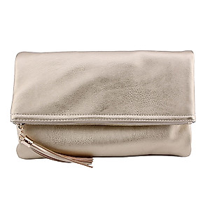 Solene Large Foldover Wristlet Clutch Crossbody Bag with Chain Strap -LP048(1-Gold-LP)