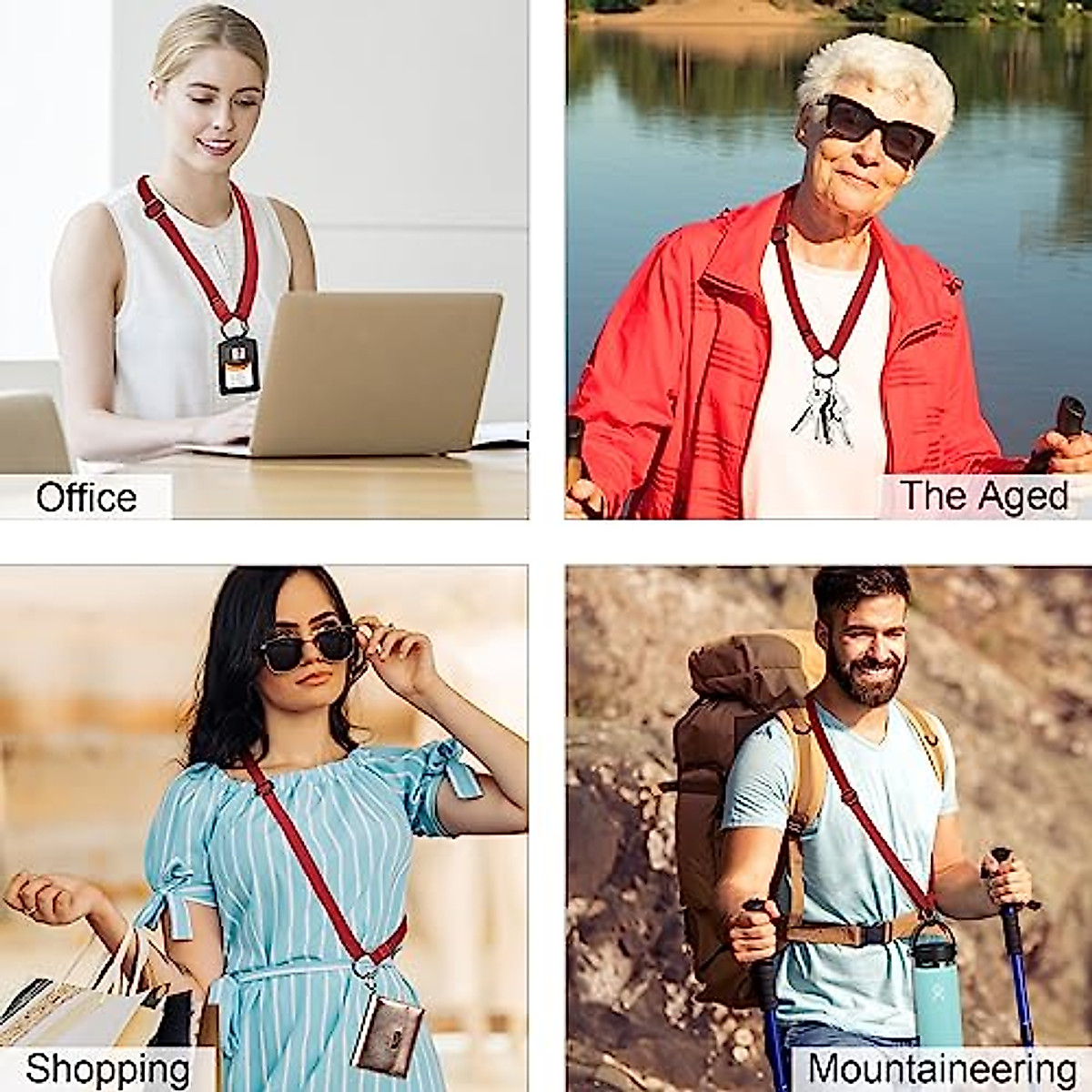 Desing Wish Dual-use Adjustable Lanyard for Original Long Crossbody Lanyard or End-to-end Connection Lanyard, Anti-lost Cross Body Strap Cotton Neck Strap Holder for Keys Wallet Camera (Red)