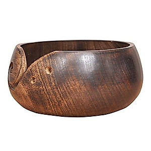 Kitchen Supplier Wooden Yarn bowl hand made by Indian Artisans with Premium Mango wood for knitting and Crochet - with holes to keep knitting needles - Christmas Collection 2021