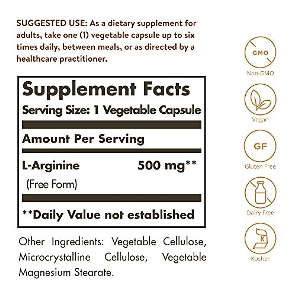 Solgar – L-Arginine 500 mg, 250 Vegetable Capsules