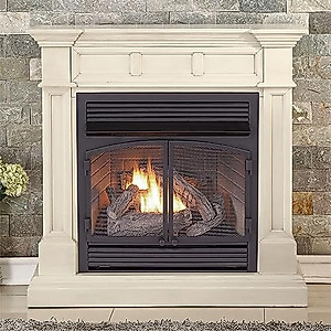 Duluth Forge Dual Fuel Ventless Gas Fireplace System with Mantle, Remote Control, 6 Fire Logs, Use with Natural Gas or Liquid Propane, 32000 BTU, Heats up to 1500 Sq. Ft., Antique White